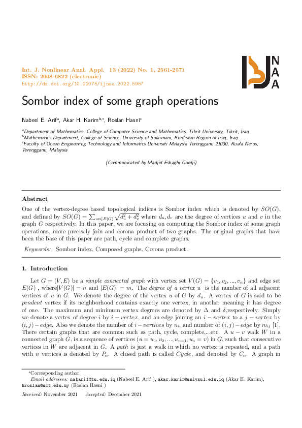 (PDF) Sombor index of some graph operations