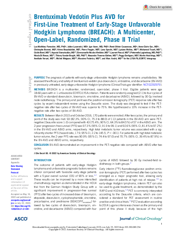 (PDF) Brentuximab Vedotin Plus AVD for First-Line Treatment of Early-Stage Unfavorable Hodgkin ...
