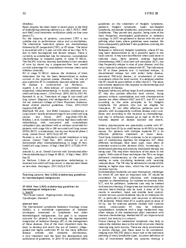 (PDF) SP-0004 New ILROG radiotherapy guidelines for haematological malignancies