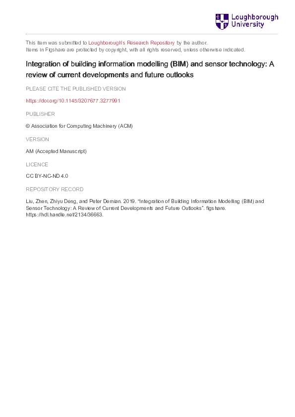 Pdf Integration Of Building Information Modelling Bim And Sensor Technology