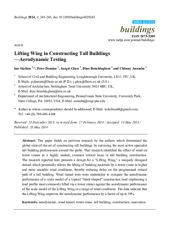 (PDF) Lifting Wing in Constructing Tall Buildings —Aerodynamic Testing