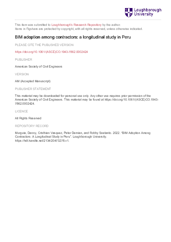 (PDF) BIM Adoption among Contractors: A Longitudinal Study in Peru