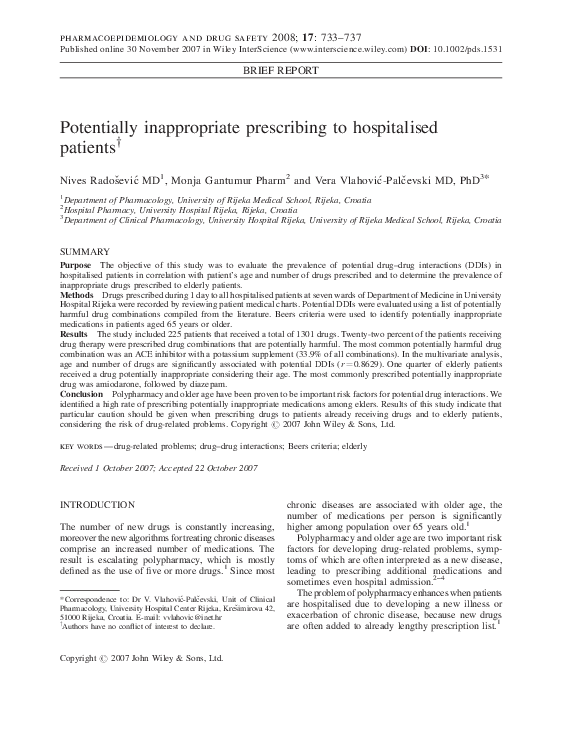 (PDF) Potentially inappropriate prescribing to hospitalised patients
