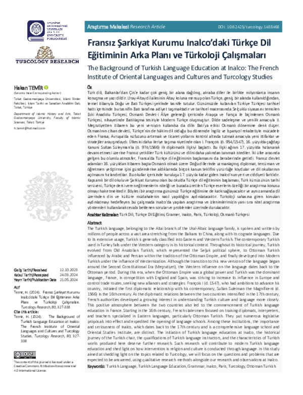 (PDF) FRANSIZ ŞARKİYAT KURUMU INALCO’DAKİ TÜRKÇE DİL EĞİTİMİNİN ARKA ...