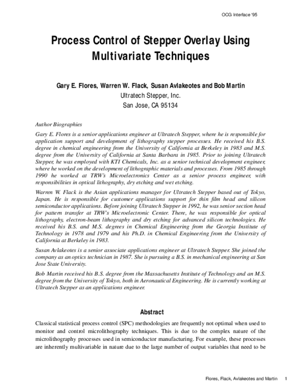 (PDF) Process control of stepper overlay using multivariate techniques