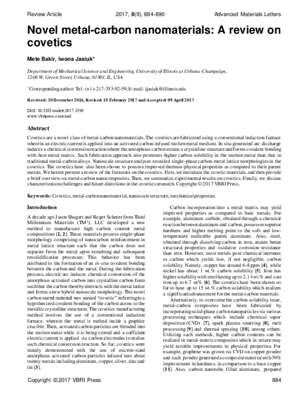 (PDF) Novel metal-carbon nanomaterials: A review on covetics