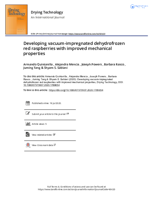 (PDF) Developing vacuum-impregnated dehydrofrozen red raspberries with ...
