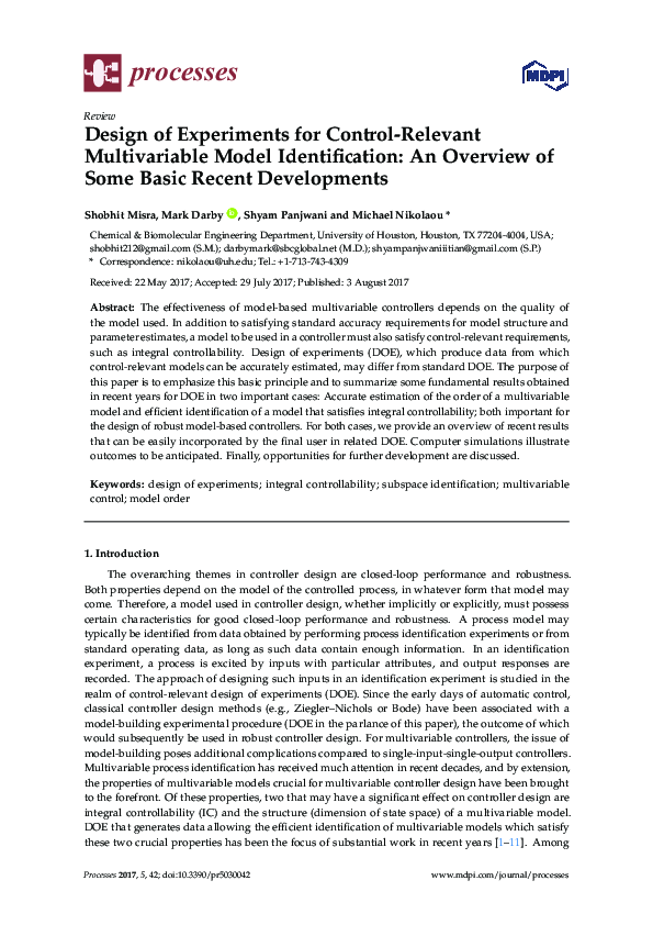 (PDF) Design of Experiments for Control-Relevant Multivariable Model Identification: An Overview ...