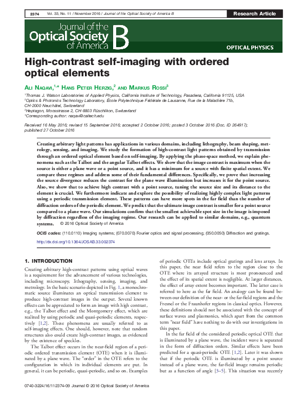 (PDF) High-contrast self-imaging with ordered optical elements | Hans ...