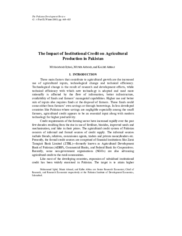(PDF) The Impact of Institutional Credit on Agricultural Production in ...