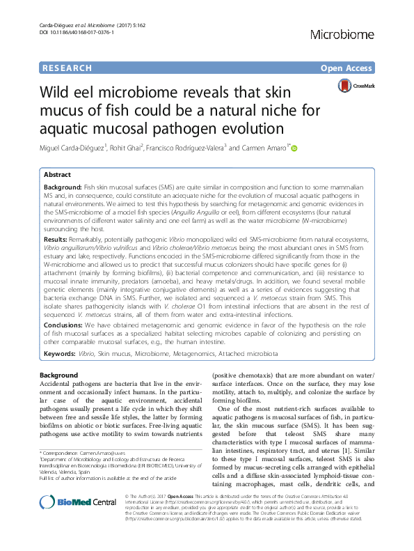 (PDF) Wild eel microbiome reveals that skin mucus of fish could be a ...