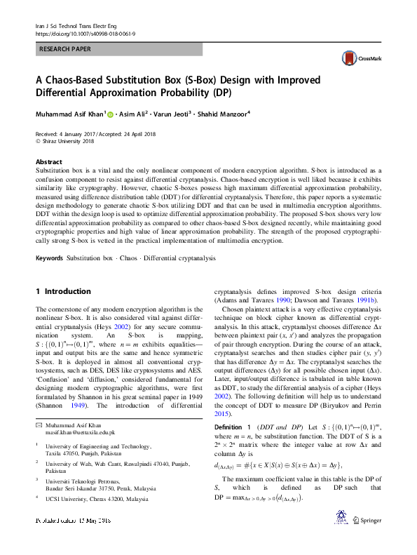 (PDF) A Chaos-Based Substitution Box (S-Box) Design with Improved Differential Approximation ...