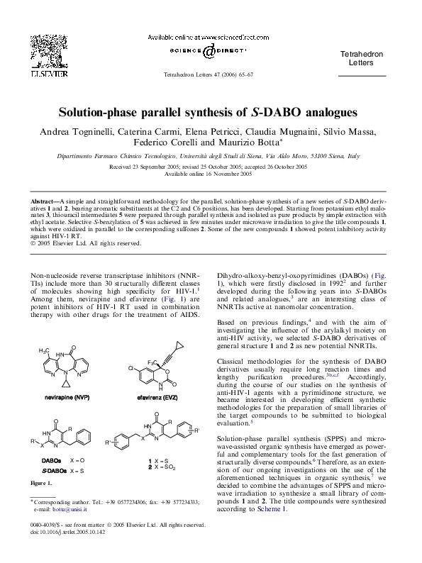 (PDF) Solution-phase parallel synthesis of S-DABO analogues