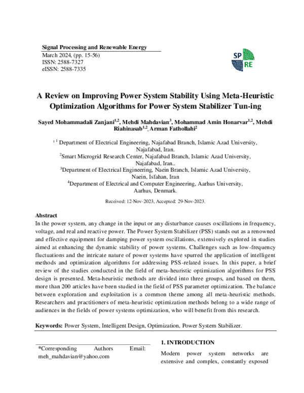 (PDF) A Review on Improving Power System Stability Using Meta-Heuristic Optimization Algorithms ...