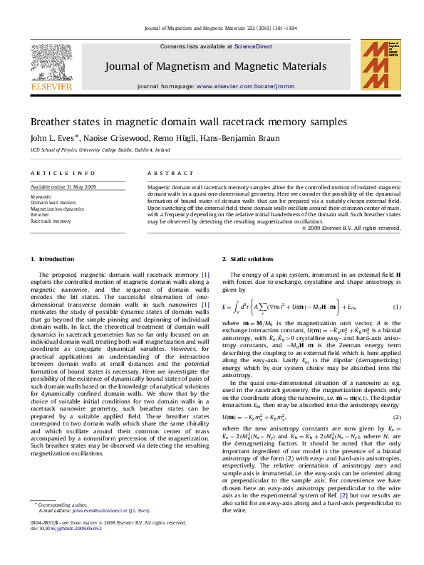 (PDF) Breather states in magnetic domain wall racetrack memory samples