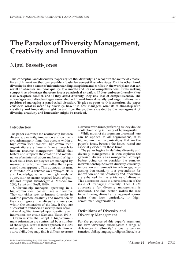 (PDF) The Paradox of Diversity Management, Creativity and Innovation