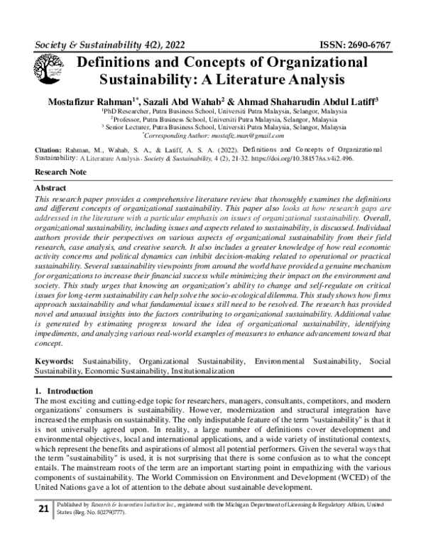 (PDF) Definitions and Concepts of Organizational Sustainability