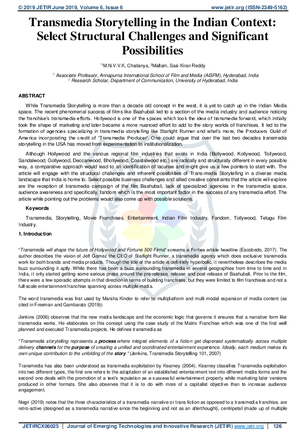 (PDF) Transmedia Storytelling in the Indian Context: Select Structural ...