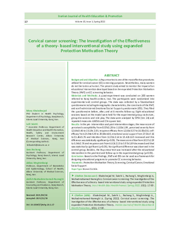 (PDF) Cervical cancer screening: The Investigation of the Effectiveness ...