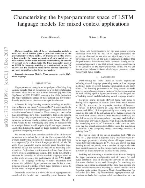 Pdf Characterizing The Hyper Parameter Space Of Lstm Language Models For Mixed Context