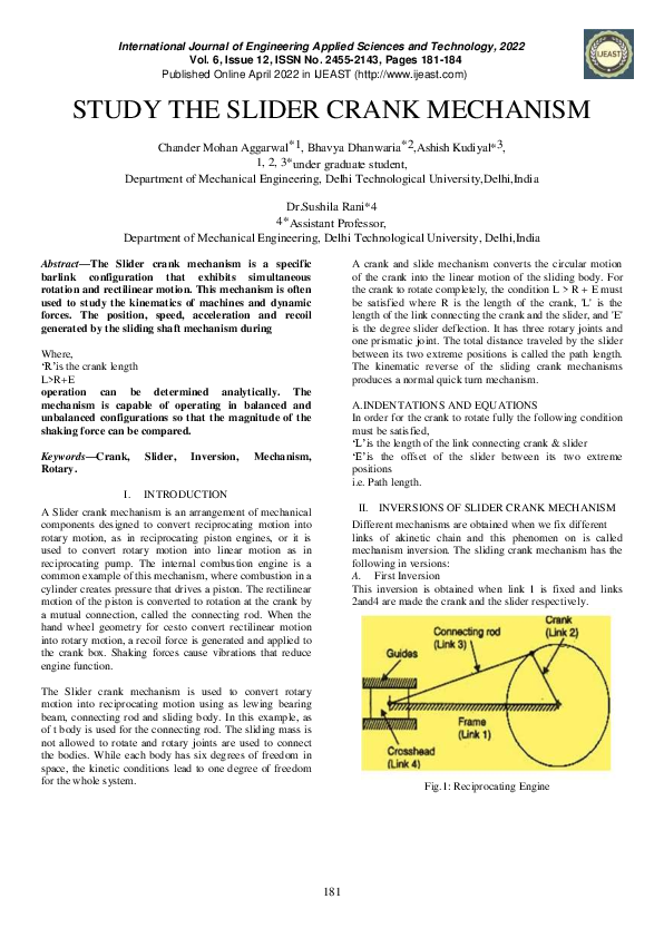 (PDF) Study the Slider Crank Mechanism