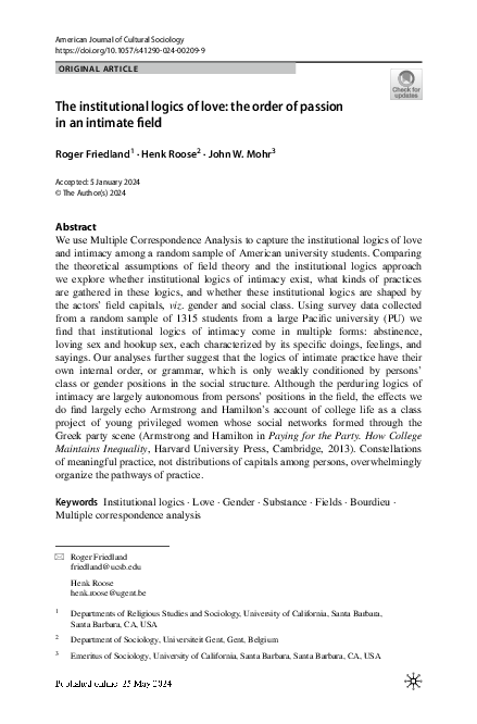 (PDF) The institutional logics of love: the order of passion in an intimate field