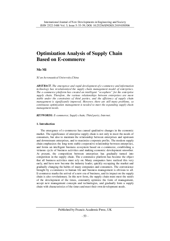 (PDF) Optimization Analysis of Supply Chain Based on E-commerce