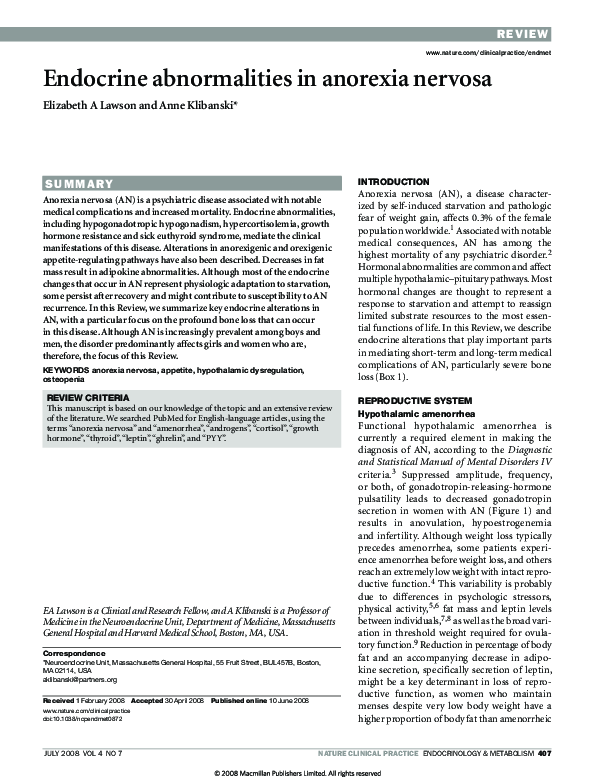 (PDF) [Endocrine abnormalities in anorexia nervosa]