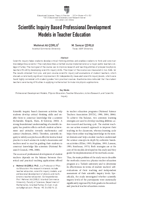 (PDF) Scientific Inquiry Based Professional Development Models in Teacher Education