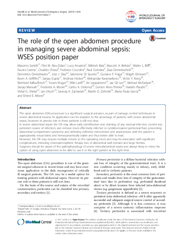 (PDF) The role of the open abdomen procedure in managing severe ...