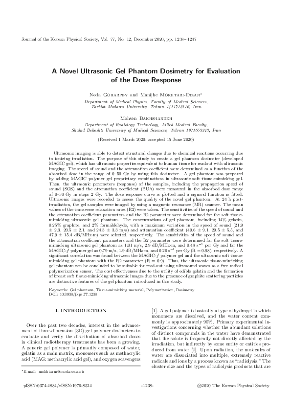 (PDF) A Novel Ultrasonic Gel Phantom Dosimetry for Evaluation of the ...
