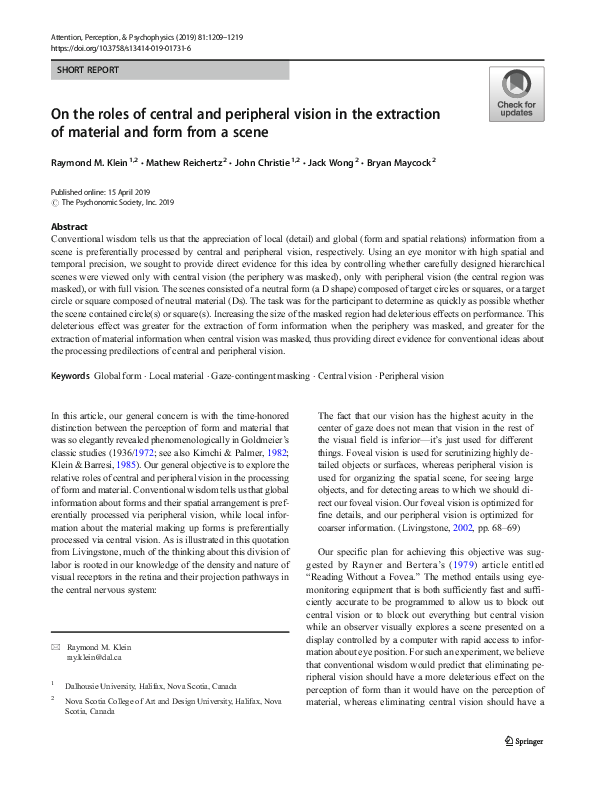 (PDF) On the roles of central and peripheral vision in the extraction ...