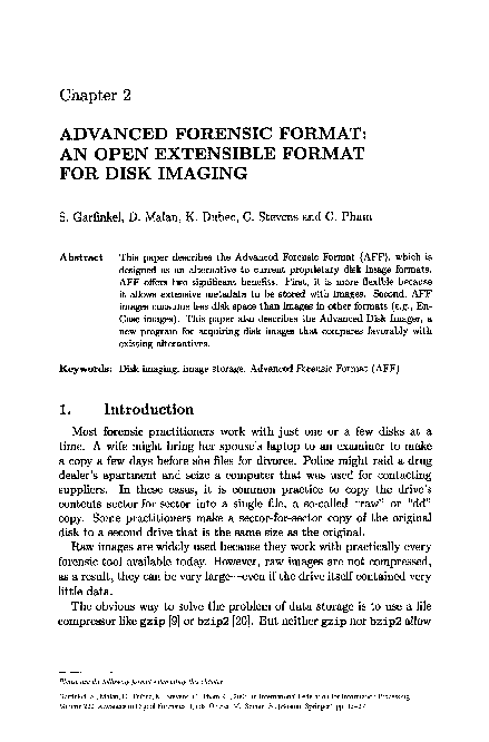 (PDF) Advanced Forensic Format: an Open Extensible Format for Disk Imaging