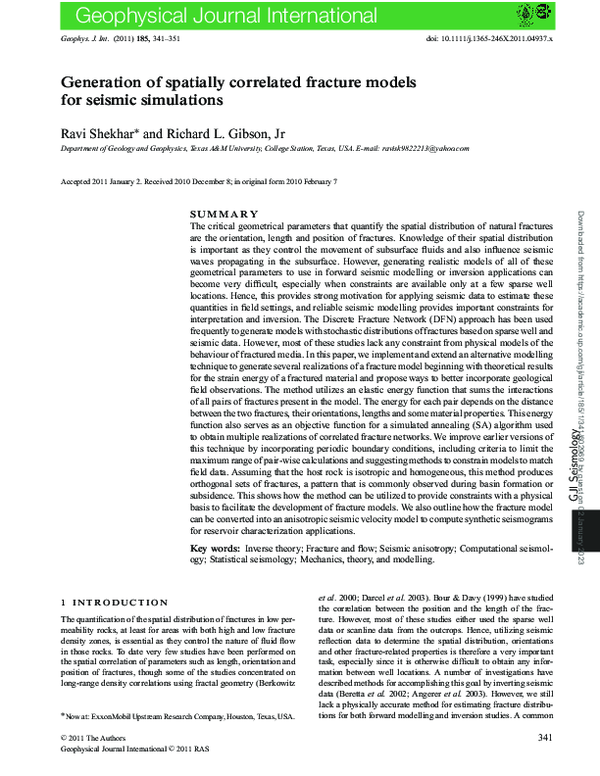 Pdf Generation Of Spatially Correlated Fracture Models For Seismic
