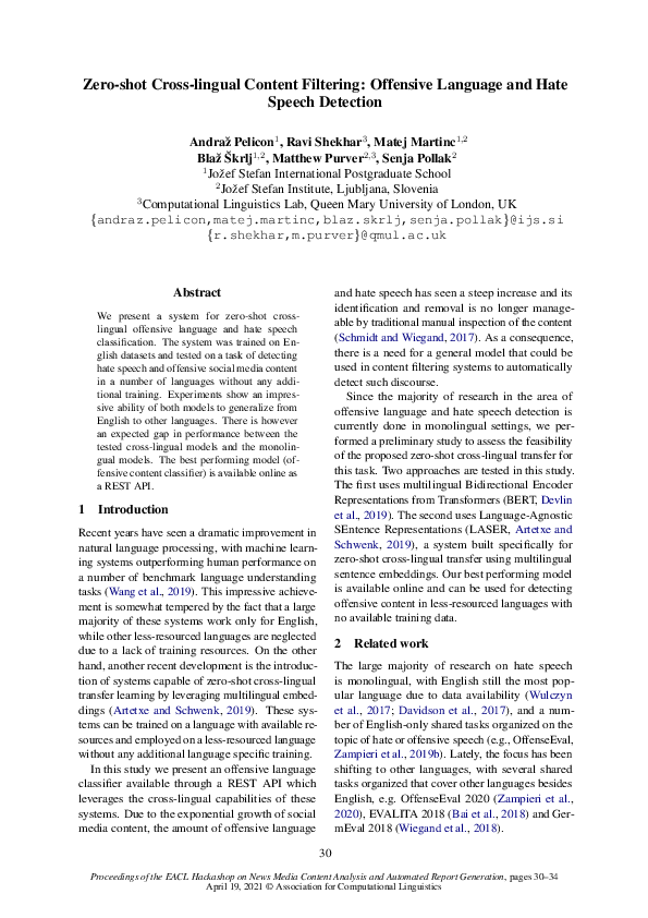 Pdf Zero Shot Cross Lingual Content Filtering Offensive Language And Hate Speech Detection