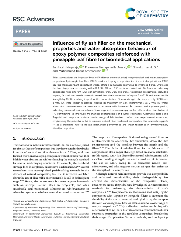 (PDF) Influence of fly ash filler on the mechanical properties and ...