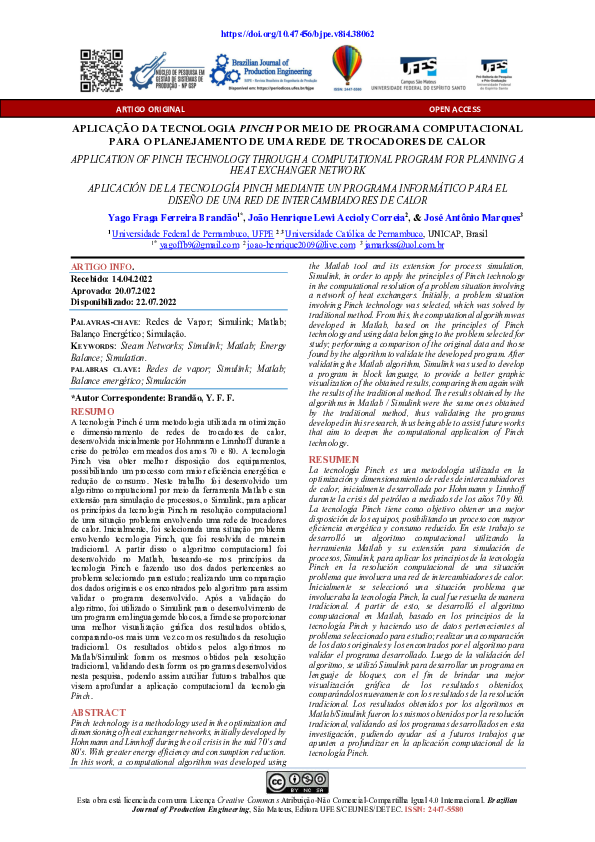 (PDF) APPLICATION OF PINCH TECHNOLOGY THROUGH A COMPUTATIONAL PROGRAM ...