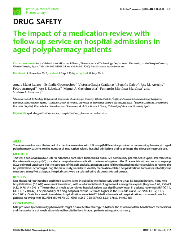 (PDF) The impact of a medication review with follow‐up service on ...