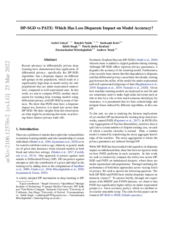 (PDF) DP-SGD vs PATE: Which Has Less Disparate Impact on Model Accuracy?