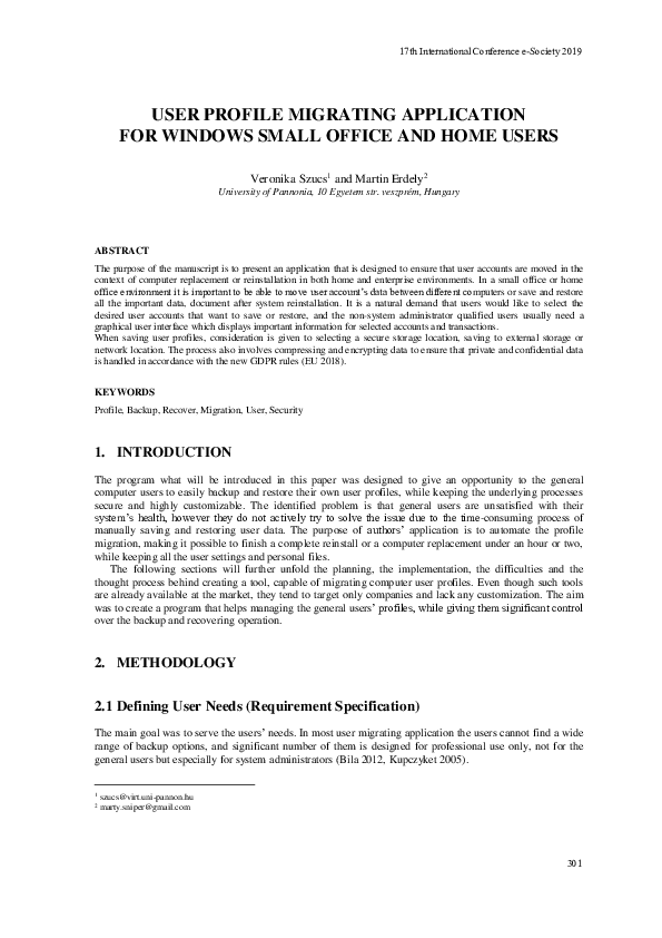 (PDF) User Profile Migrating Application for Windows Small Office and Home Users