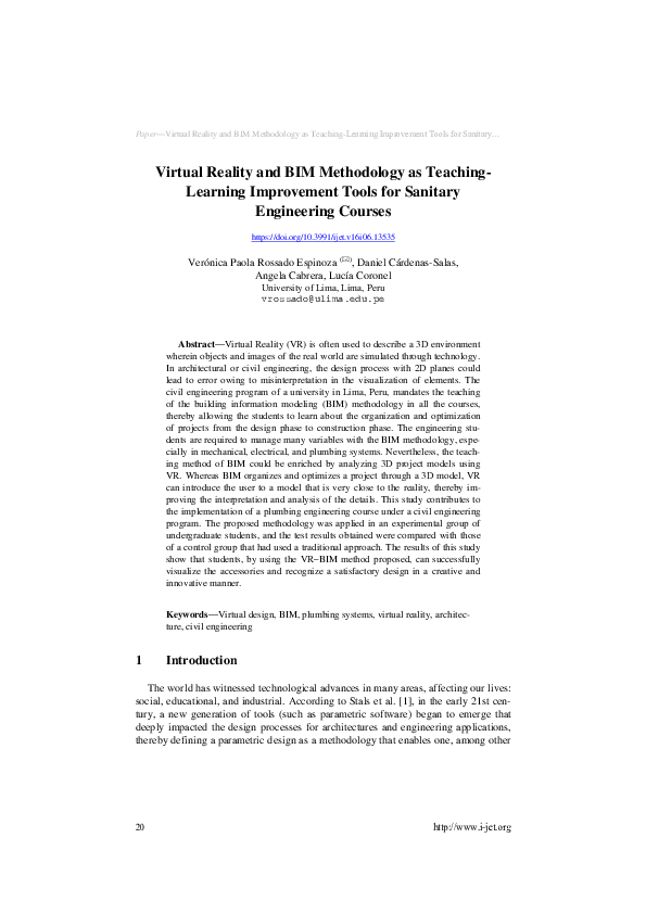 (PDF) Virtual Reality and BIM Methodology as Teaching- Learning ...