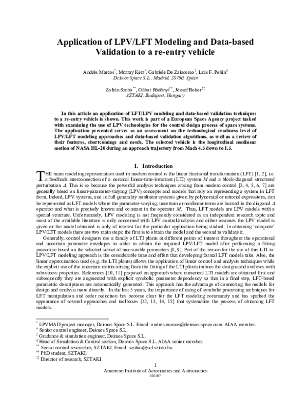 (PDF) Application of LPV/LFT Modeling and Data-Based Validation to a Re-Entry Vehicle