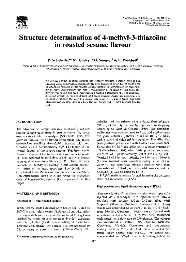 (PDF) Structure determination of 4-methyl-3-thiazoline in roasted ...