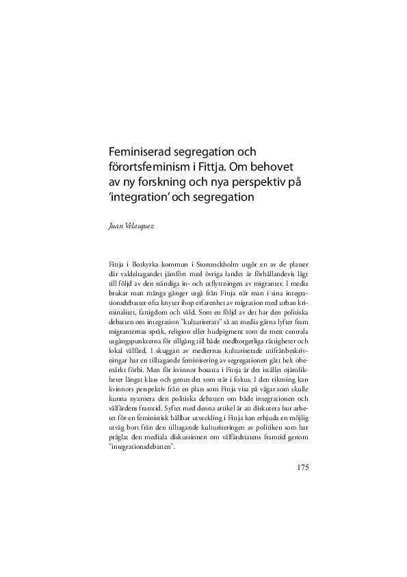 (PDF) Feminiserad segregation och förortsfeminism i Fittja. Om behovet ...