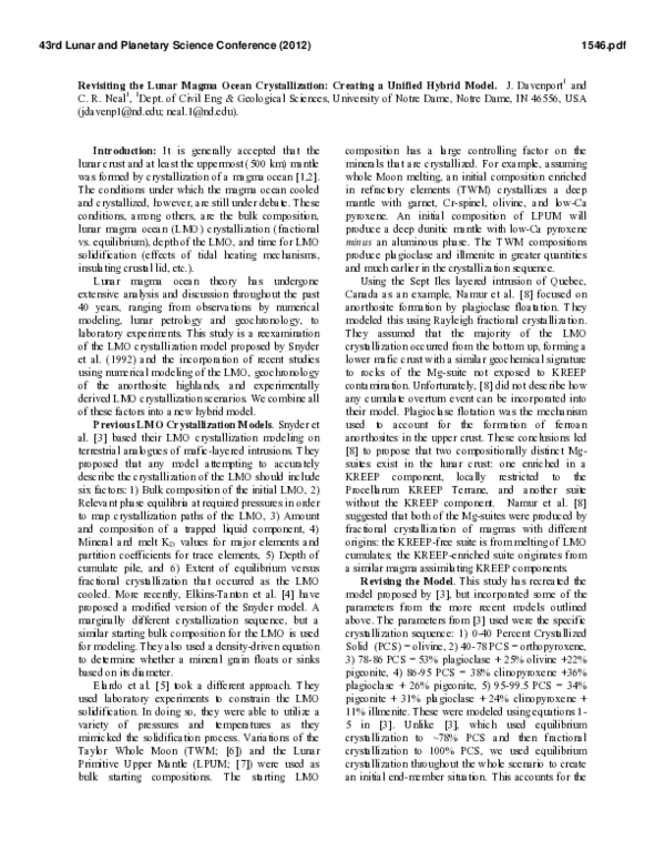 (PDF) Revisiting the Lunar Magma Ocean Crystallization: Creating a Unified Hybrid Model