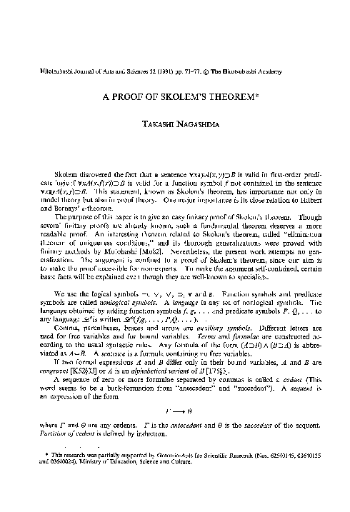 (PDF) A Proof of Skolem's Theorem