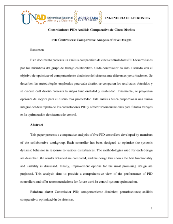 (PDF) Controladores PID: Análisis Comparativo de Cinco Diseños PID ...