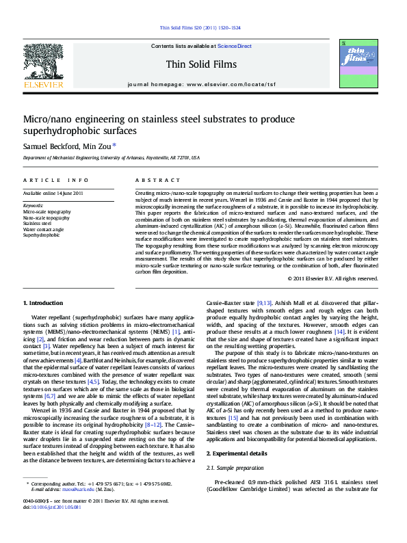 (PDF) Micro/nano engineering on stainless steel substrates to produce ...