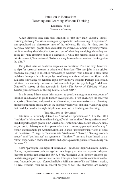 (PDF) Intuition in Education: Teaching and Learning Without Thinking