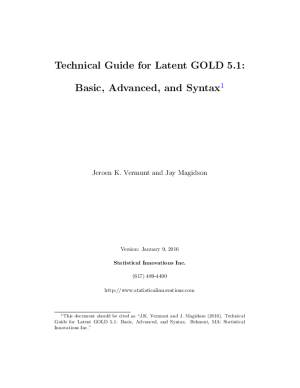 (PDF) Technical Guide for Latent GOLD 5.1: Basic, Advanced, and Syntax 1